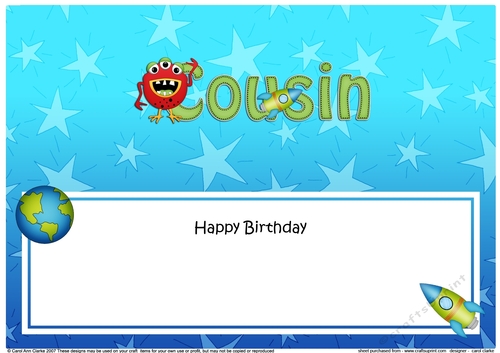 Large DL Happy Birthday COUSIN insert with cute Alien - CUP951253_359 ...