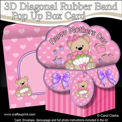3D Diagonal Rubber Band Pop Up Box Card Kit - Cute Mothers Day Teddy ...
