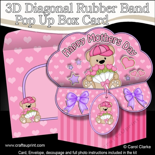 3D Diagonal Rubber Band Pop Up Box Card Kit - Cute Mothers Day Teddy ...