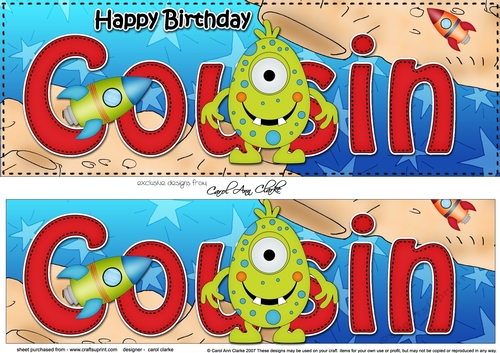 Large DL Happy Birthday COUSIN 3D decoupage with cute Alien - CUP955511 ...