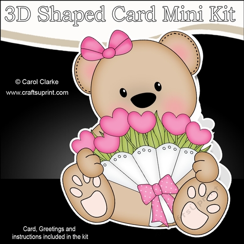 3D Shaped Card Kit - Cute Little Mothers Day Bear has a Bouquet of ...