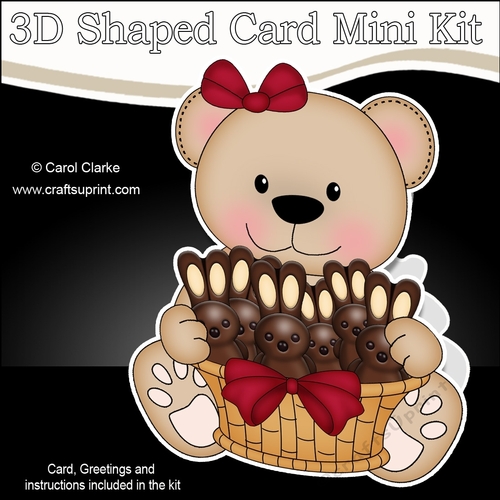 3D Shaped Card Mini Kit - Teddy Bear has an Easter Basket of Choc ...