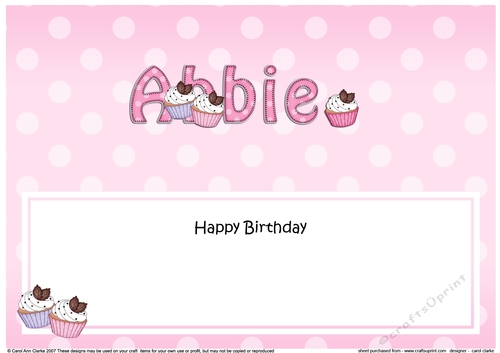 Large DL Happy Birthday ABBIE insert - CUP960645_359 | Craftsuprint