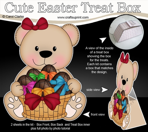 3D Easter Treat Box Mini Kit - Teddy Bear has a Basket of Easter Eggs ...