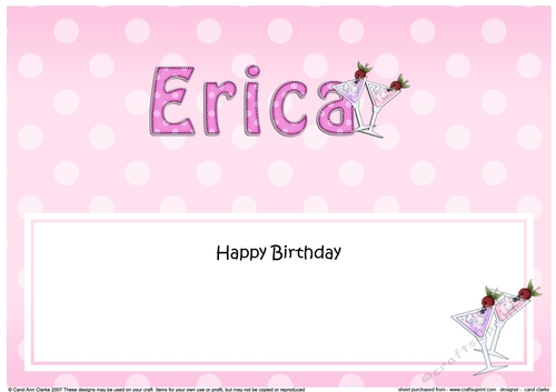 Large DL Happy Birthday ERICA insert - CUP963537_359 | Craftsuprint