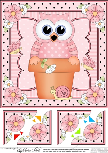 8 x 8 Flower Pot Friends Cute Little Hoot Owl Scalloped Corner Stacker ...