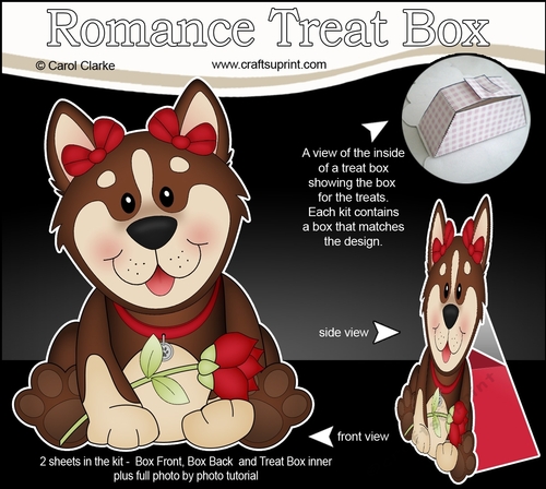 3D Valentine Treat Box Mini Kit - Cute Romantic Husky Dog has a Rose ...