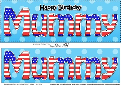 Large DL Happy Birthday MUMMY 3D decoupage USA Stars & Stripes ...