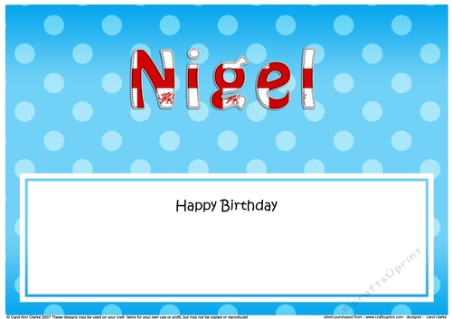 Large DL Happy Birthday NIGEL insert - CUP993358_359 | Craftsuprint