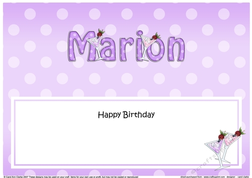 Large DL Happy Birthday MARION insert - CUP993359_359 | Craftsuprint