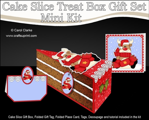 3D Christmas Cake Slice Treat Box Gift Set Mini Kit - Rudolph ...
