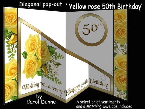 Diagonal pop-out Yellow 50th birthday rose - CUP1169623_173 | Craftsuprint