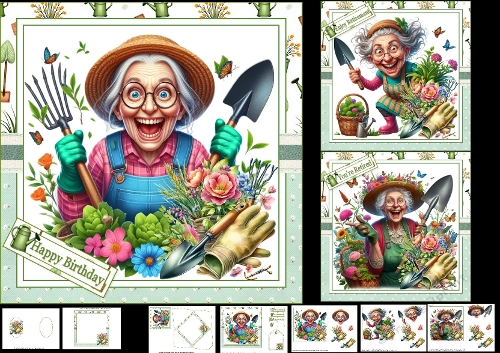 7x7 Gardening granny birthday/retirement choice of three mini kit ...