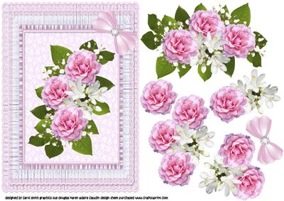 Double Ruffle Lace Frame with Pink Flowers - CUP308871_1209 | Craftsuprint