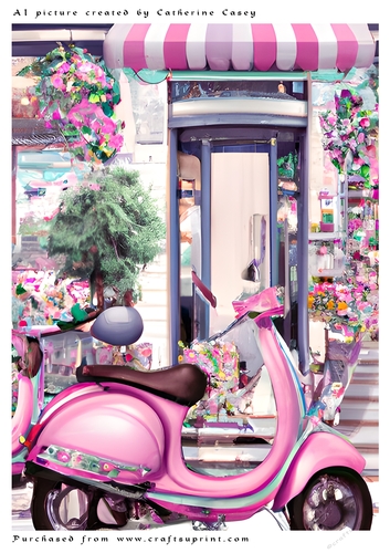A4 AI Beautiful Paris Shop Fronts with a pink Scooter - CUP1199995 ...