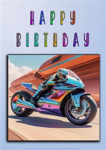 Rainbow Crash Helmet or Motorbike A4 Happy Birthday Card Front ...