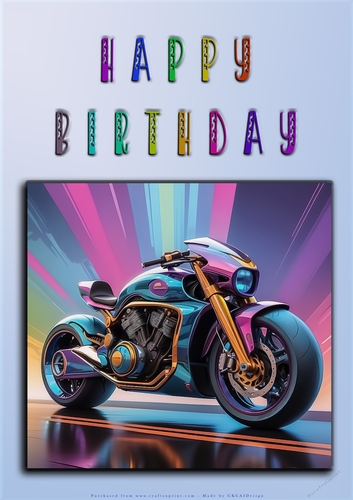 Rainbow Crash Helmet or Motorbike A4 Happy Birthday Card Front ...