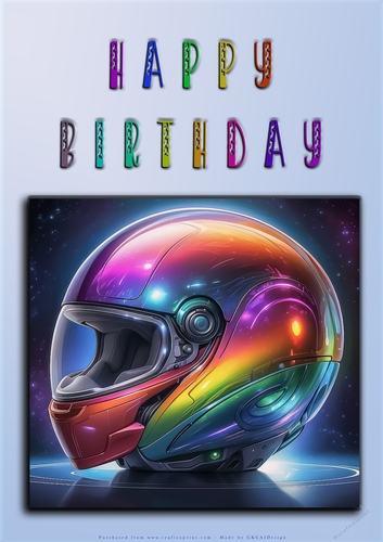 Rainbow Crash Helmet or Motorbike A4 Happy Birthday Card Front ...
