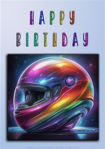 Rainbow Crash Helmet or Motorbike A4 Happy Birthday Card Front ...