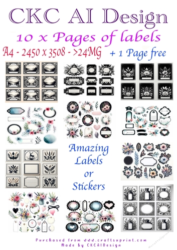 Labels 10 A4 Sheets + 1 extra Free - downloadable AI Created Labels or ...
