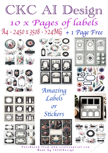 Labels 10 A4 Sheets + 1 extra Free - downloadable AI Created Labels or ...