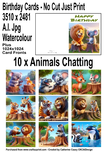 No Cut Just Print Birthday Cards Wild Animals Chatting - CUP1369644 ...