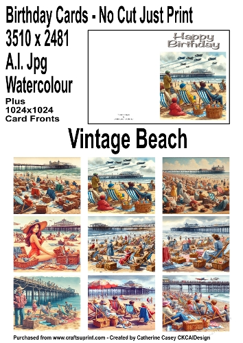 No Cut Just Print Birthday Cards with Vintage Beach Scenes - CUP1369699 ...