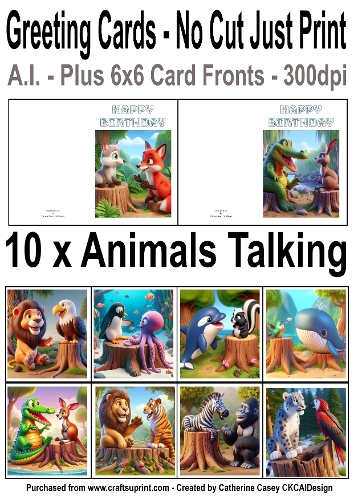10 No Cut Just Print Cards with Pictures of Wild Animals having a Chat ...