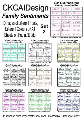 10 Pages of Family Sentiments DIfferent Fonts Different Colours .png ...
