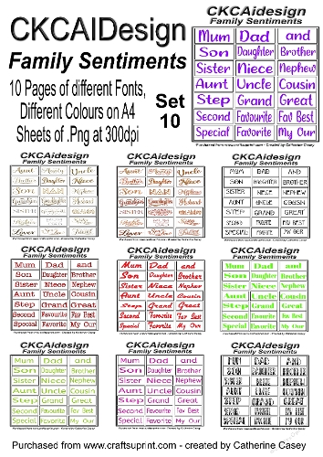 10 Pages of Family Sentiments DIfferent Fonts Different Colours .png ...