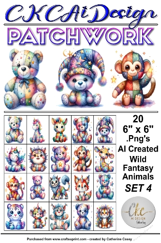 20 Patchwork Toy Wild Animals Fantasy, 6 x 6 Toppers, Card Fronts .Png ...