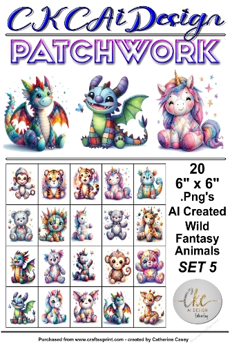 20 Patchwork Toy Wild Animals Fantasy, 6 x 6 Toppers, Card Fronts .Png ...