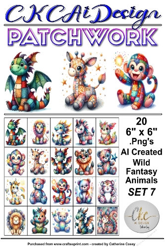 20 Patchwork Toy Wild Animals Fantasy, 6 x 6 Toppers, Card Fronts .Png ...