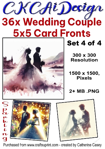 36x Wedding Card Fronts 5x5 Watercolour, sparkling, Bride and Groom Set ...