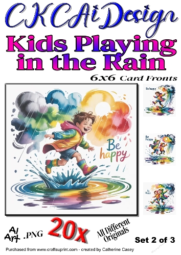 20x Kids Playing in the Rain 6x6 Card Fronts Set 2 of 3 - CUP1391115 ...