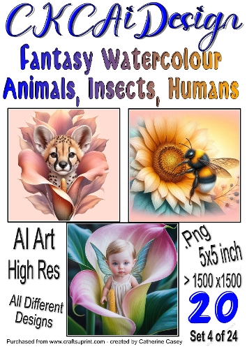 20x Fantasy Watercolour Animals Insects and Humans Card Fronts Set 4 of ...