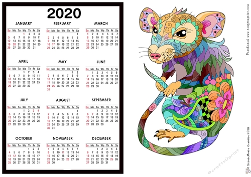 2020 Calendar - Landscape Year of the Rat 1 Zentangle - CUP1002395_4063 ...