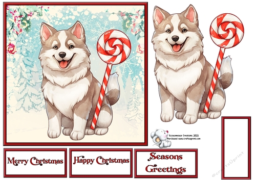 Husky Pup with Candy Cane - CUP1268182_4063 | Craftsuprint