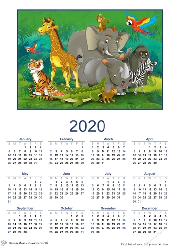 2020 calendar portrait Exotic animals - CUP988736_4063 | Craftsuprint