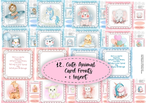 12, Cute Animal card Fronts + Inserts - CUP1044442_1398 | Craftsuprint