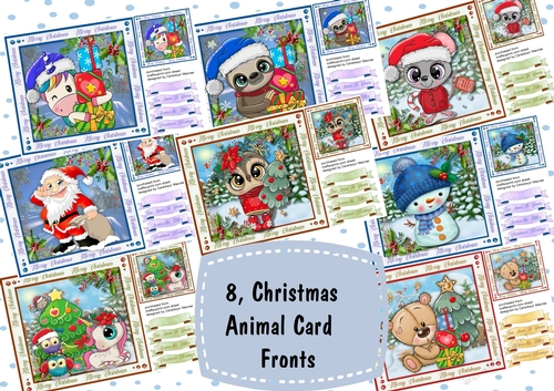 8 , Christmas Animal Card Fronts - CUP1050028_1398 | Craftsuprint