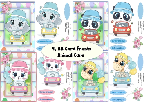 4, A5 ,Card Fronts, Animal Cars - CUP1074410_1398 | Craftsuprint