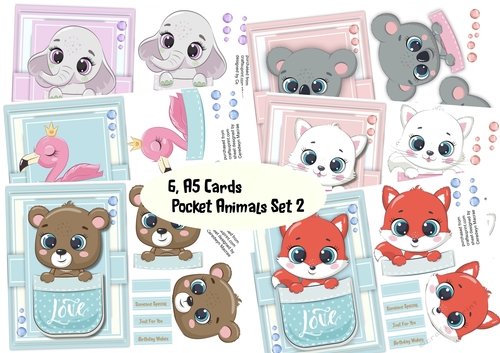 6, A5 Cards , Pocket Animals Set 2 - CUP1079158_1398 | Craftsuprint