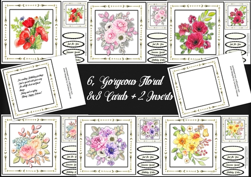 6,Gorgeous Floral 8x8 Cards +2 Inserts - CUP1100667_1398 | Craftsuprint