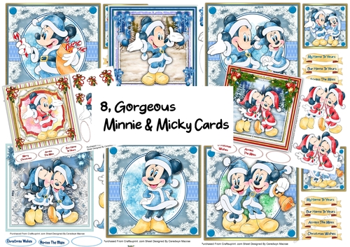 8, Gorgeous Minnie & Micky Cards - CUP1133365_1398 | Craftsuprint
