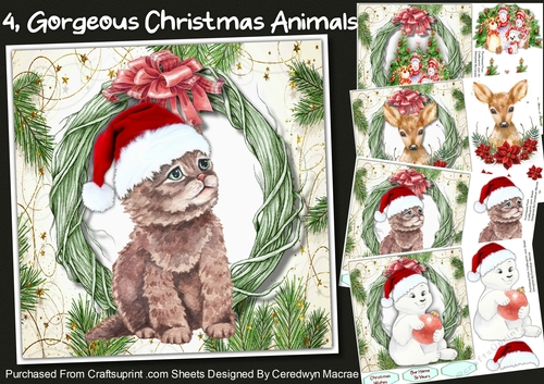 4, Gorgeous Christmas Animal Cards - CUP1133980_1398 | Craftsuprint