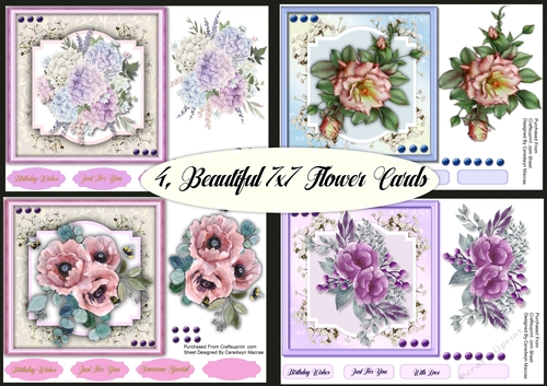 4, , Beautiful 7x7 Flower Cards - CUP1147479_1398 | Craftsuprint