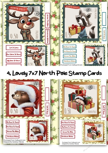 4, Lovely 7x7 North Pole Stamp Cards - CUP1172382_1398 | Craftsuprint