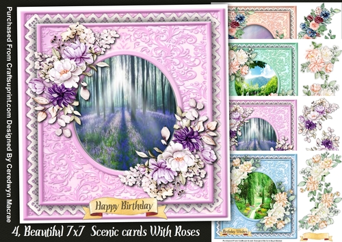 4, Beautiful 7x7 Scenic Cards with Roses - CUP1176665_1398 | Craftsuprint