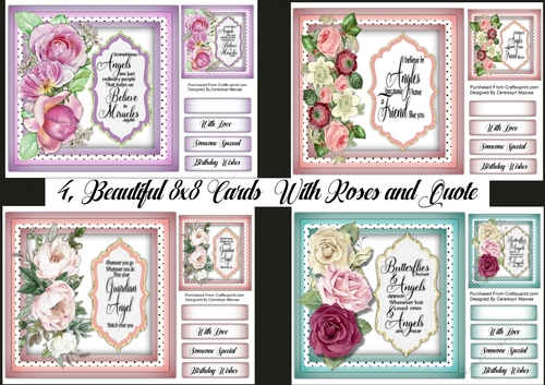 4, Beautiful 8x8 Cards with Roses and Quote - CUP1179807_1398 ...